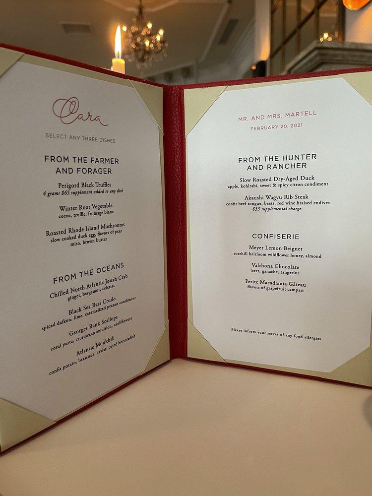 Menu at Cara restaurant, Newport
