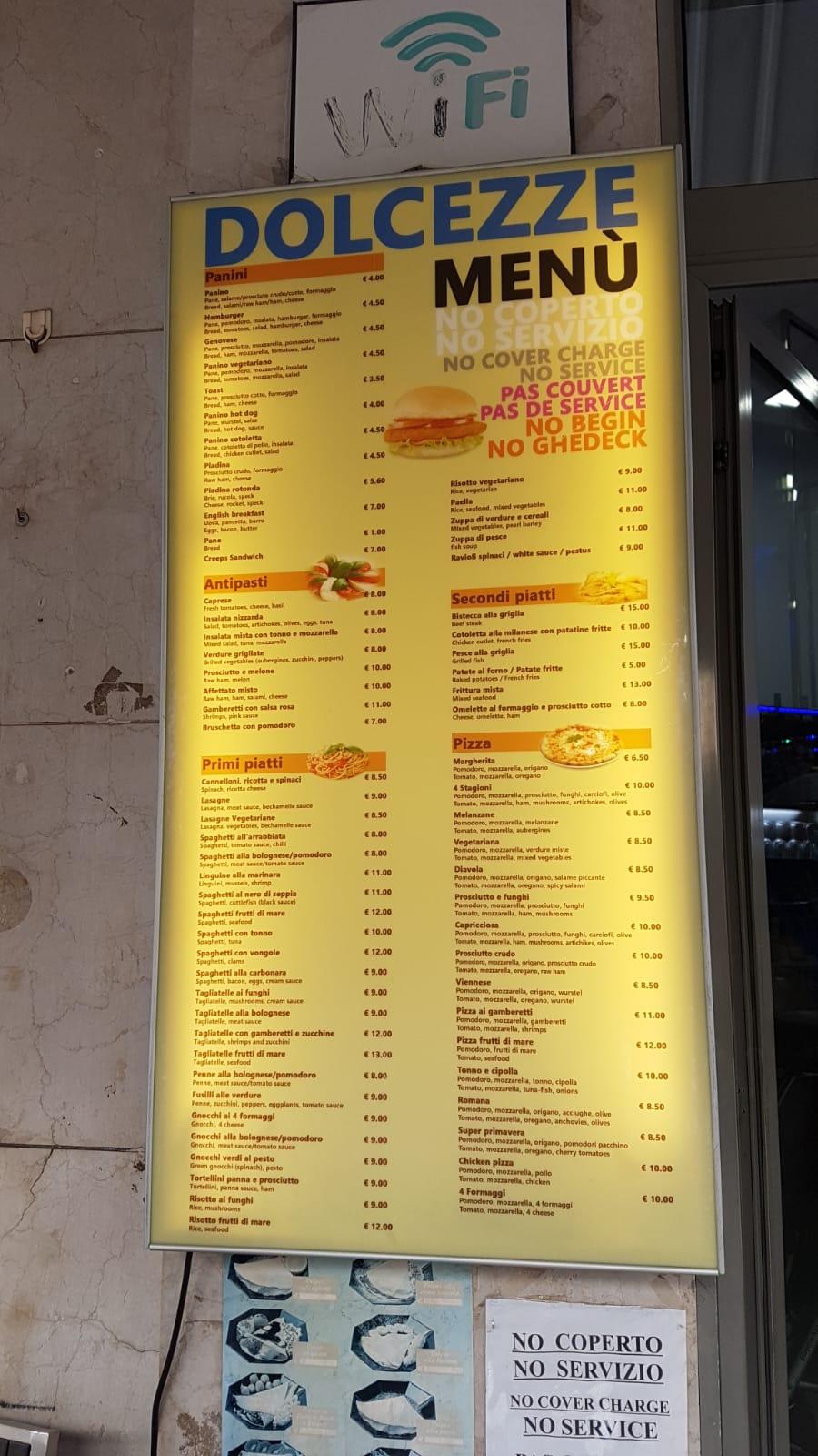 Menu at Dolcezze Snc Gelateria Snack Bar, Lido, Granviale Santa Maria ...