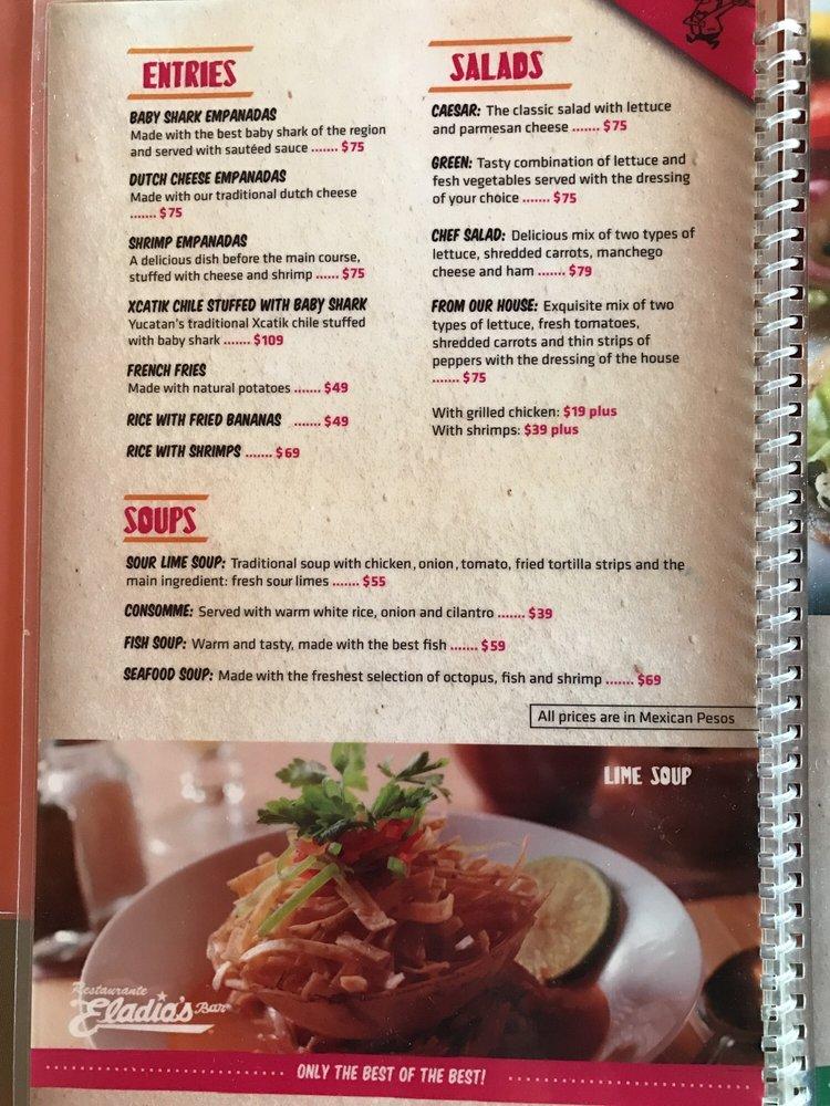 Menu at Eladio's Bar Progreso, Progreso