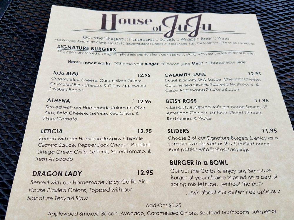 Menu at House of JuJu pub & bar, Clovis, 565 Pollasky Ave #101