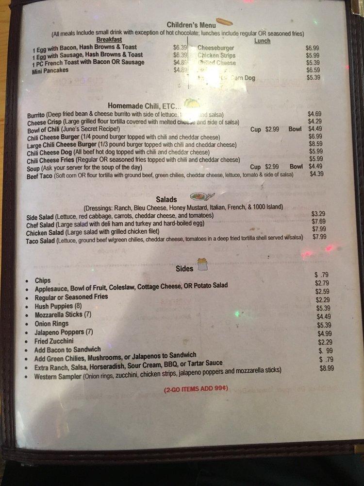 Menu at June's Cafe, Heber-Overgaard