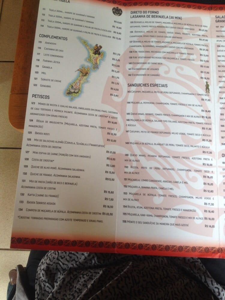 Menu at Maori restaurant, Brasília