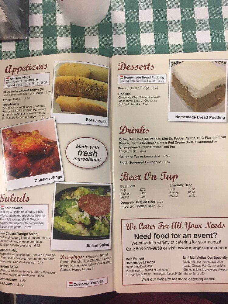 Menu at Mo's Pizza pizzeria, Westwego