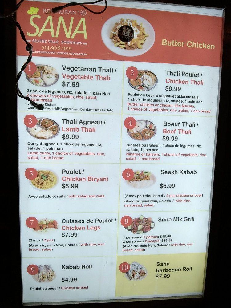 Carta de Sana Restaurant Halal ( CRESCENT ), Montréal, A Crescent St