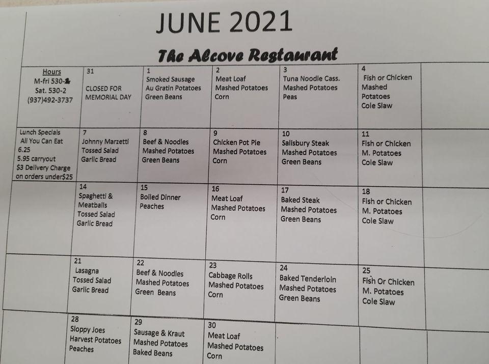 Menu at Alcove Restaurant, Sidney