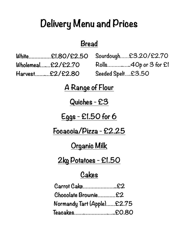 Menu at Bedale Community Bakery, Bedale