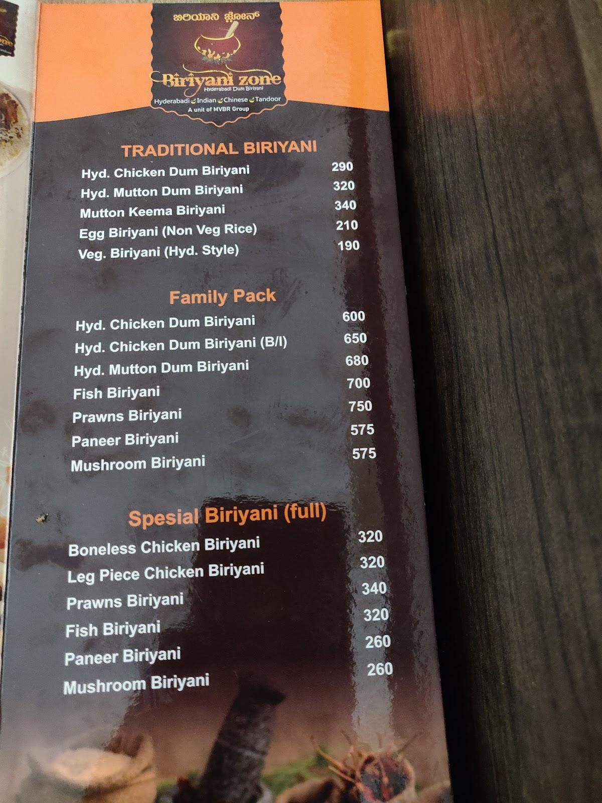 Menu at Biryani Zone, Sahakar Nagar, Hyderabadi Dum Biryani Restaurant ...