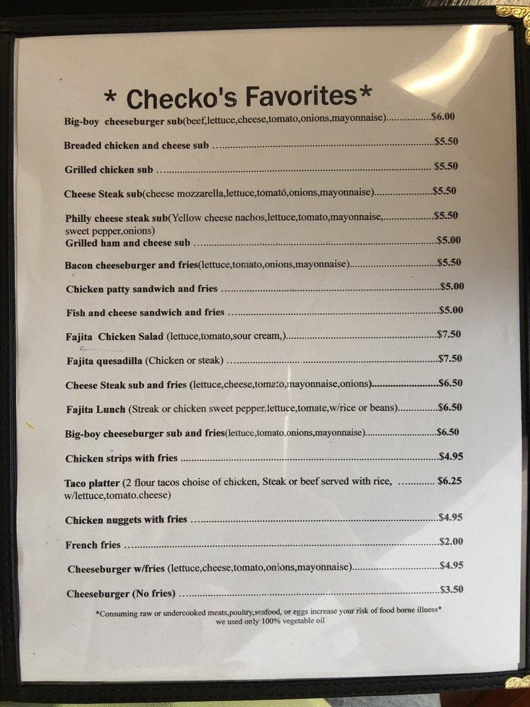 Menu at Don Checko's Mexican restaurant, Chambersburg