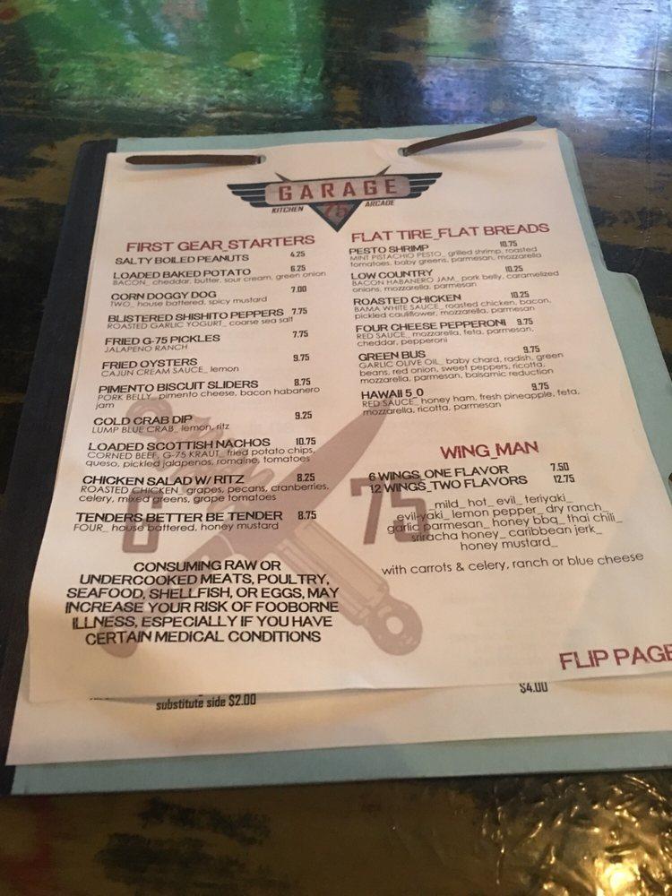 Menu at Garage 75 pub & bar, Charleston, 1175 Folly Rd G