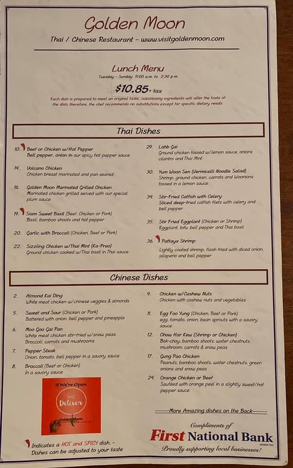 Menu at Golden Moon Restaurant, Weatherford