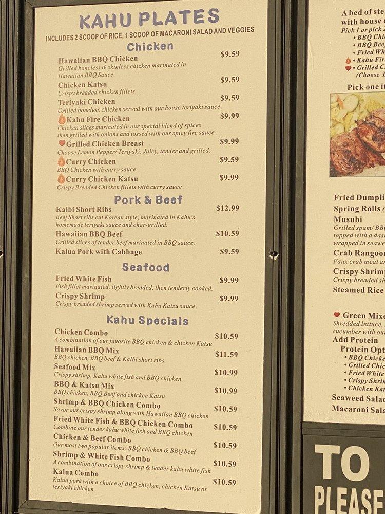 Menu at Kahu Hawaiian BBQ, Phoenix