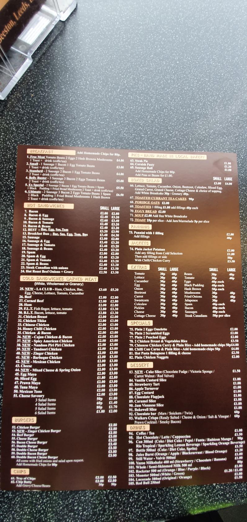 Menu at The Grove Cafe, Leeds, 396 Dewsbury Rd