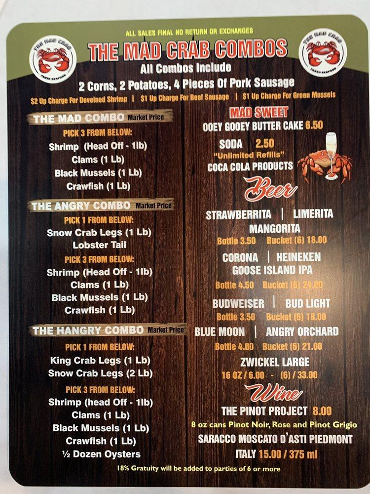 Menu at The Mad Crab restaurant, University City