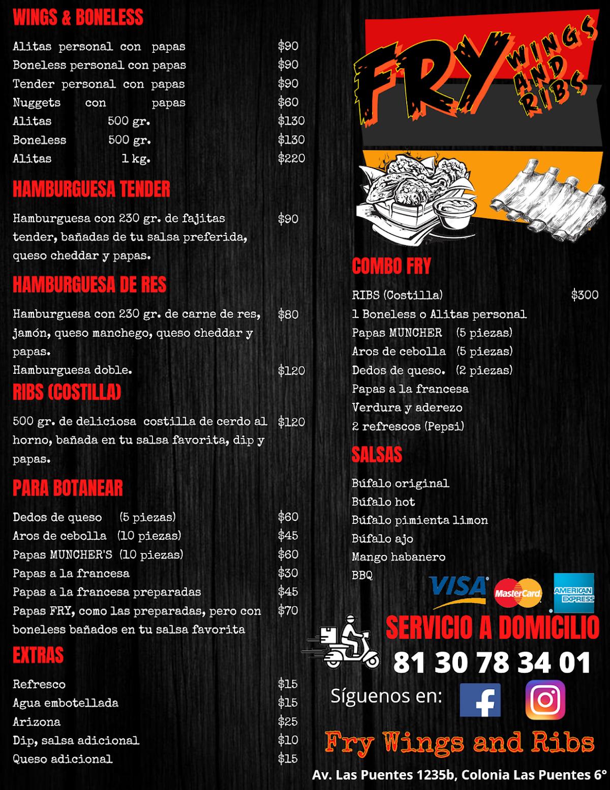 Menu at FRY Wings and Ribs restaurant, San Nicolás de los Garza