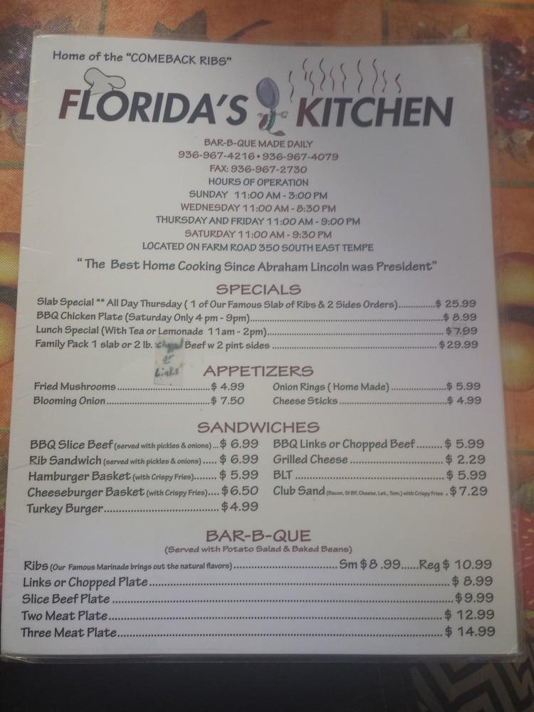 Menu at Florida's Kitchen BBQ, Livingston