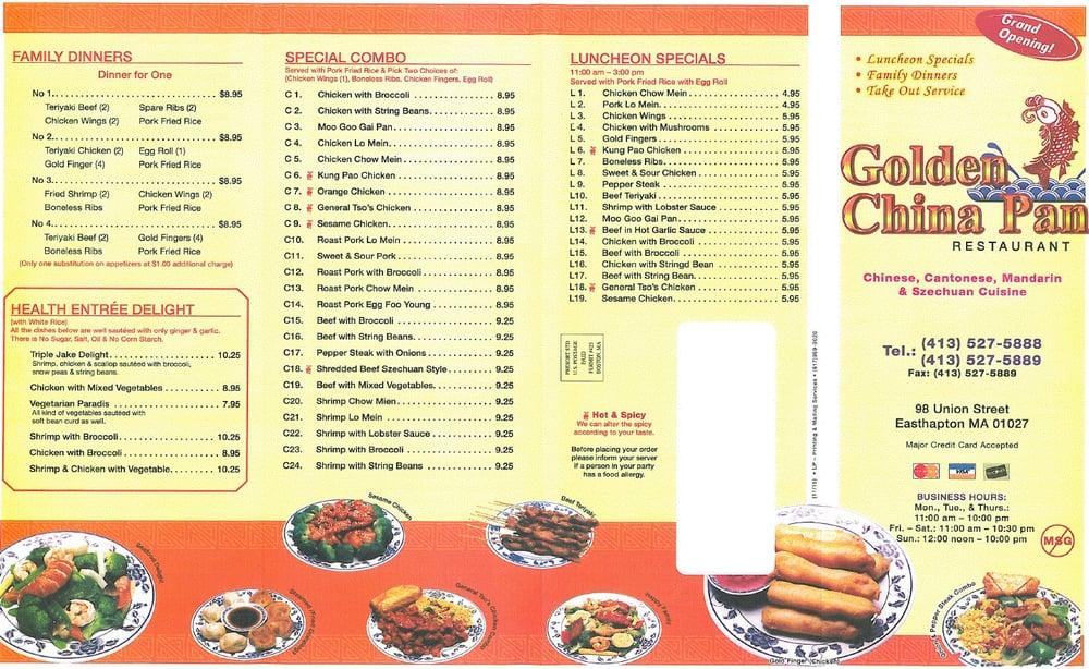 Carta del restaurante Golden China Pan, Easthampton, 98 Union St