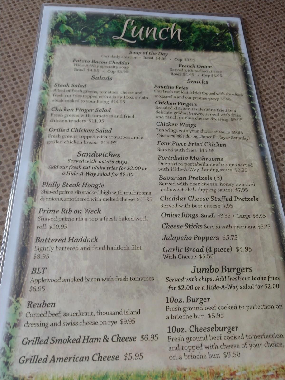 Menu at Hide-A-Way Restaurant, Steamburg, NY-394