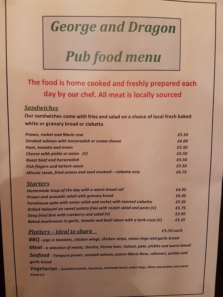 Menu at The George & Dragon pub & bar, Chesham