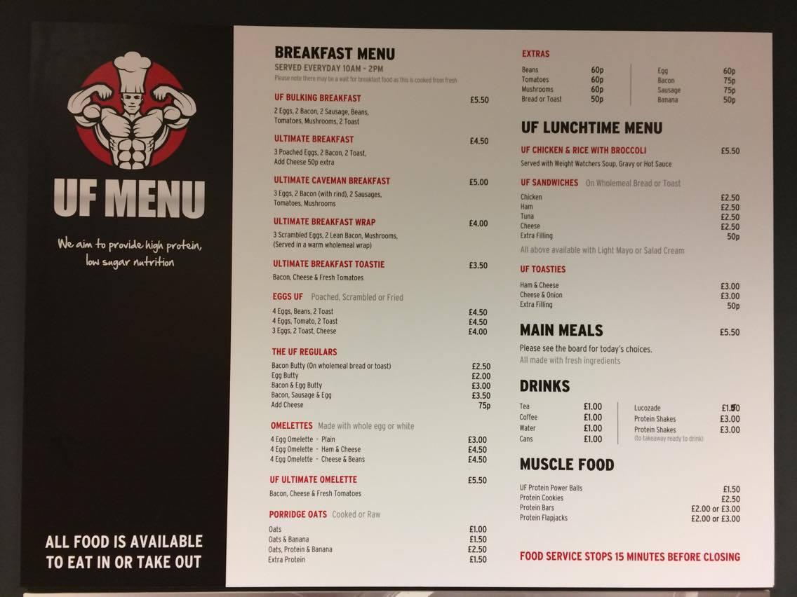 Menu at Ultimate Fitness, Stalybridge
