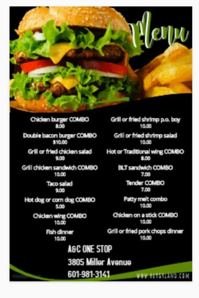 Menu at A & C 1 Stop restaurant, Jackson