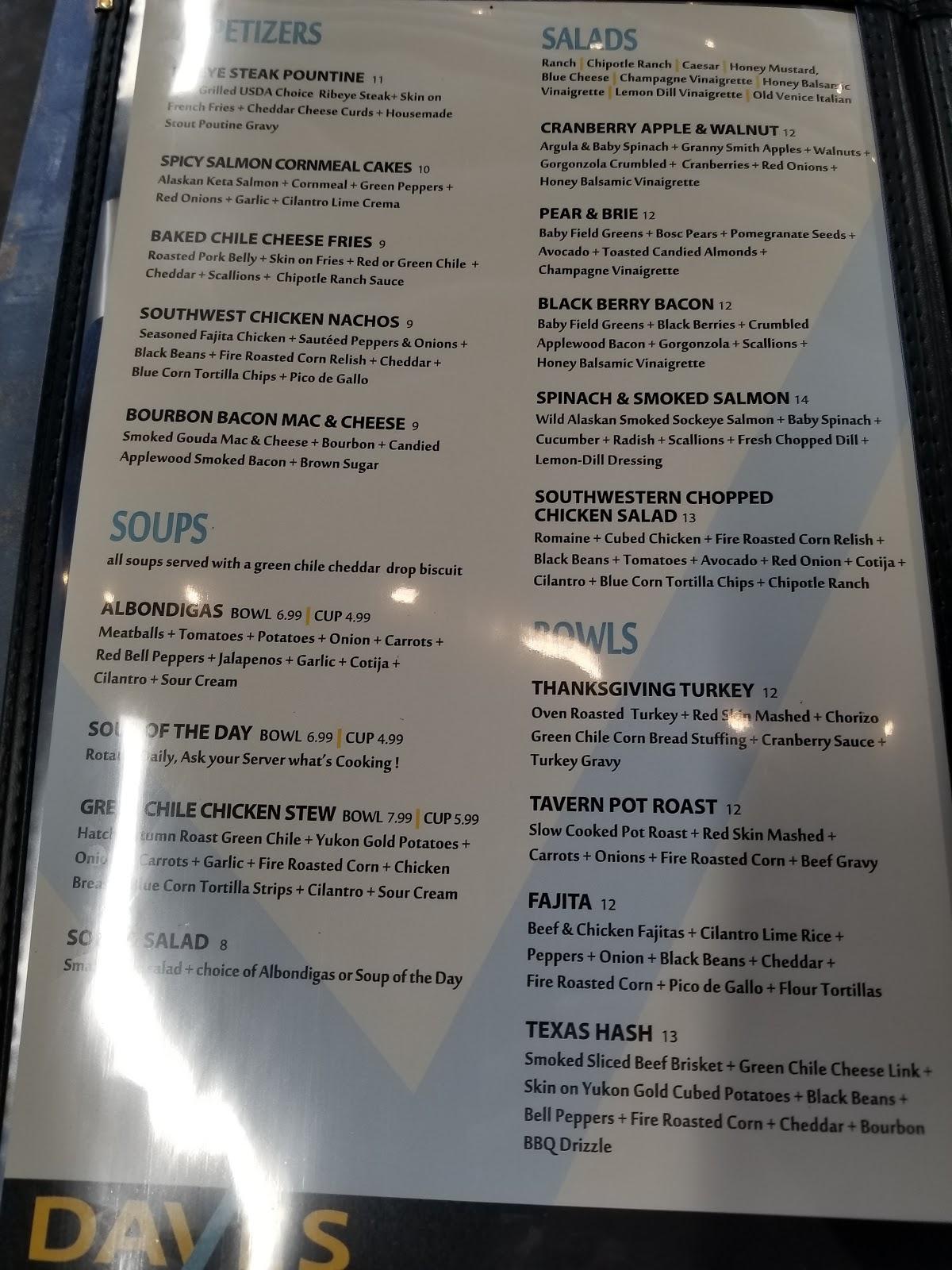 Menu at Dave's Valley Grill cafe, Los Ranchos de Albuquerque