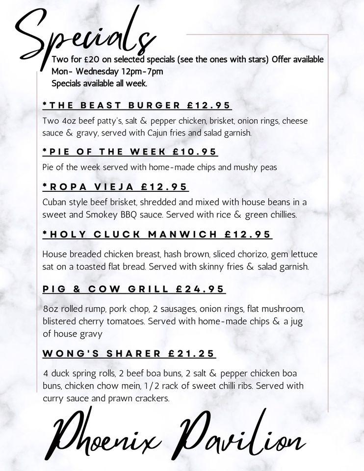 Menu at Phoenix Pavilion pub & bar, Rotherham