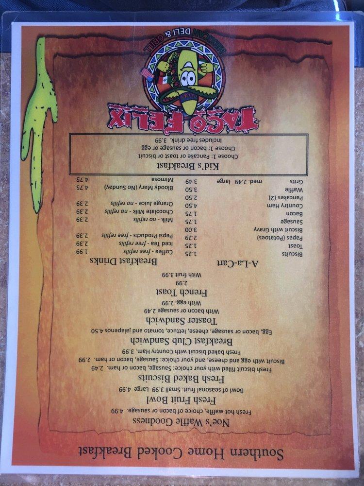 Menu at Taco Felix restaurant, Hernando, 390 E Commerce St