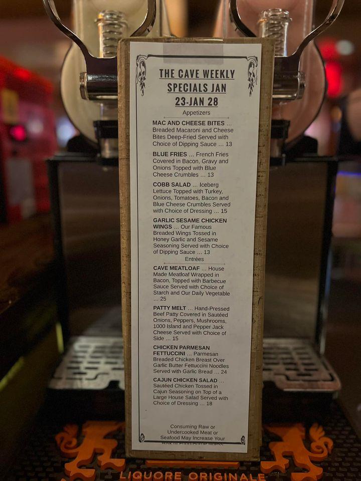 Menu at The Cave steakhouse, Delta Junction