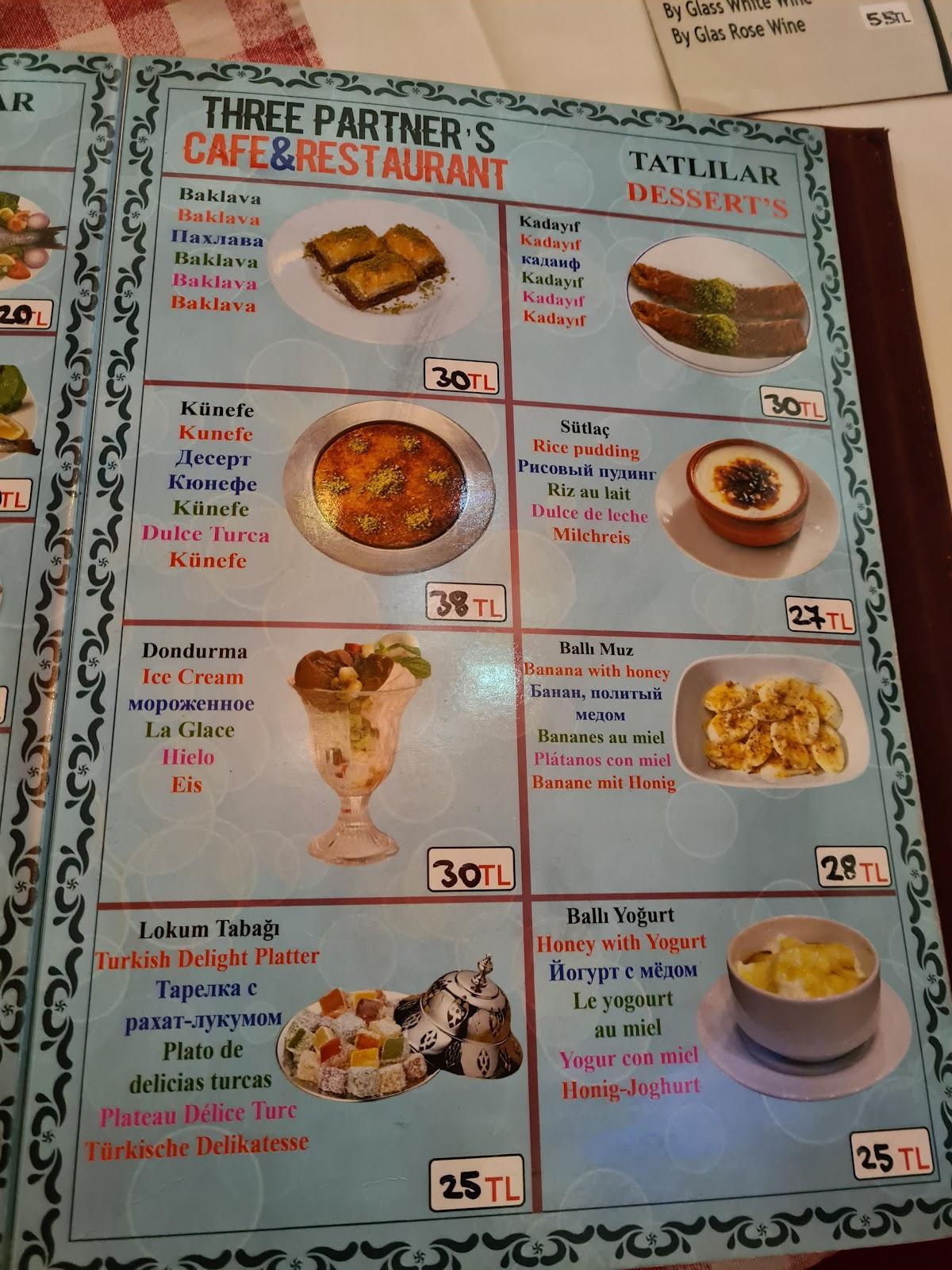 Menu at three partners cafe & restaurant, Istanbul