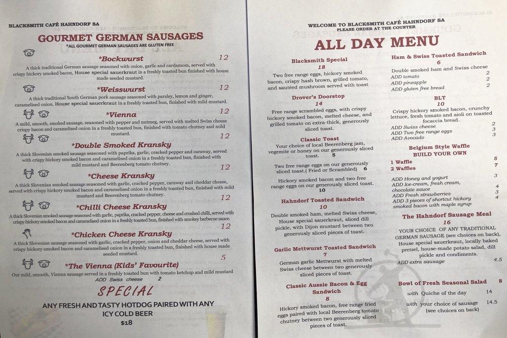 Menu at Blacksmith Hahndorf SA Cafe, Hahndorf