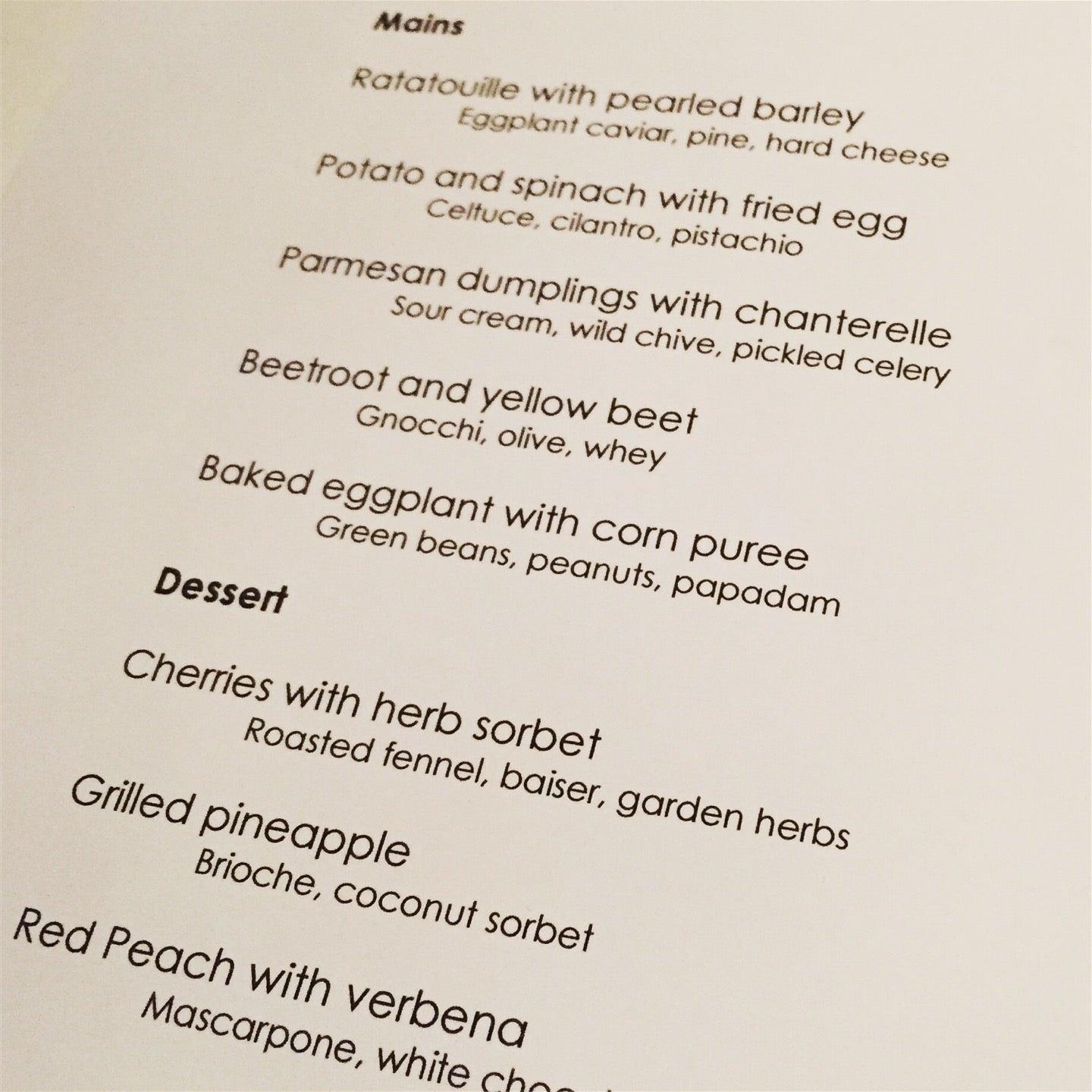Menu at Cookies Cream restaurant, Berlin