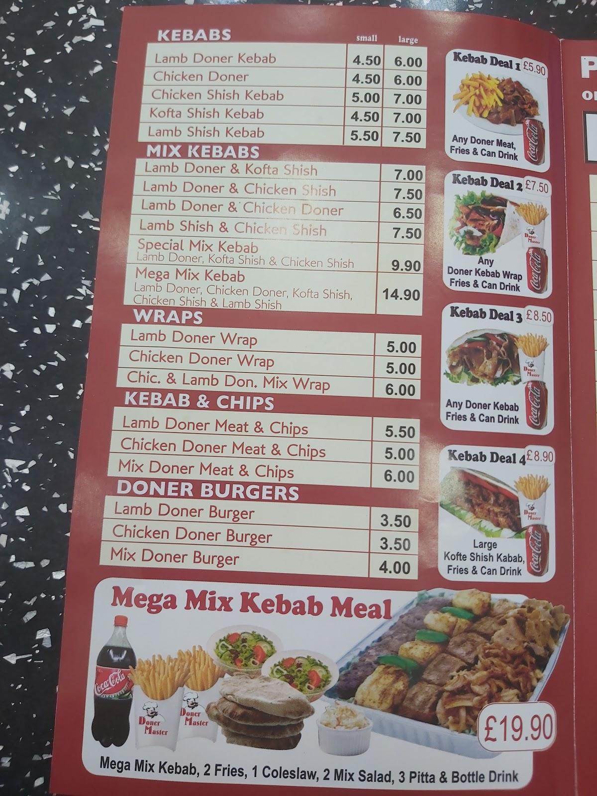 Menu at Doner Master pizzeria, Mountsorrel, 4 King St
