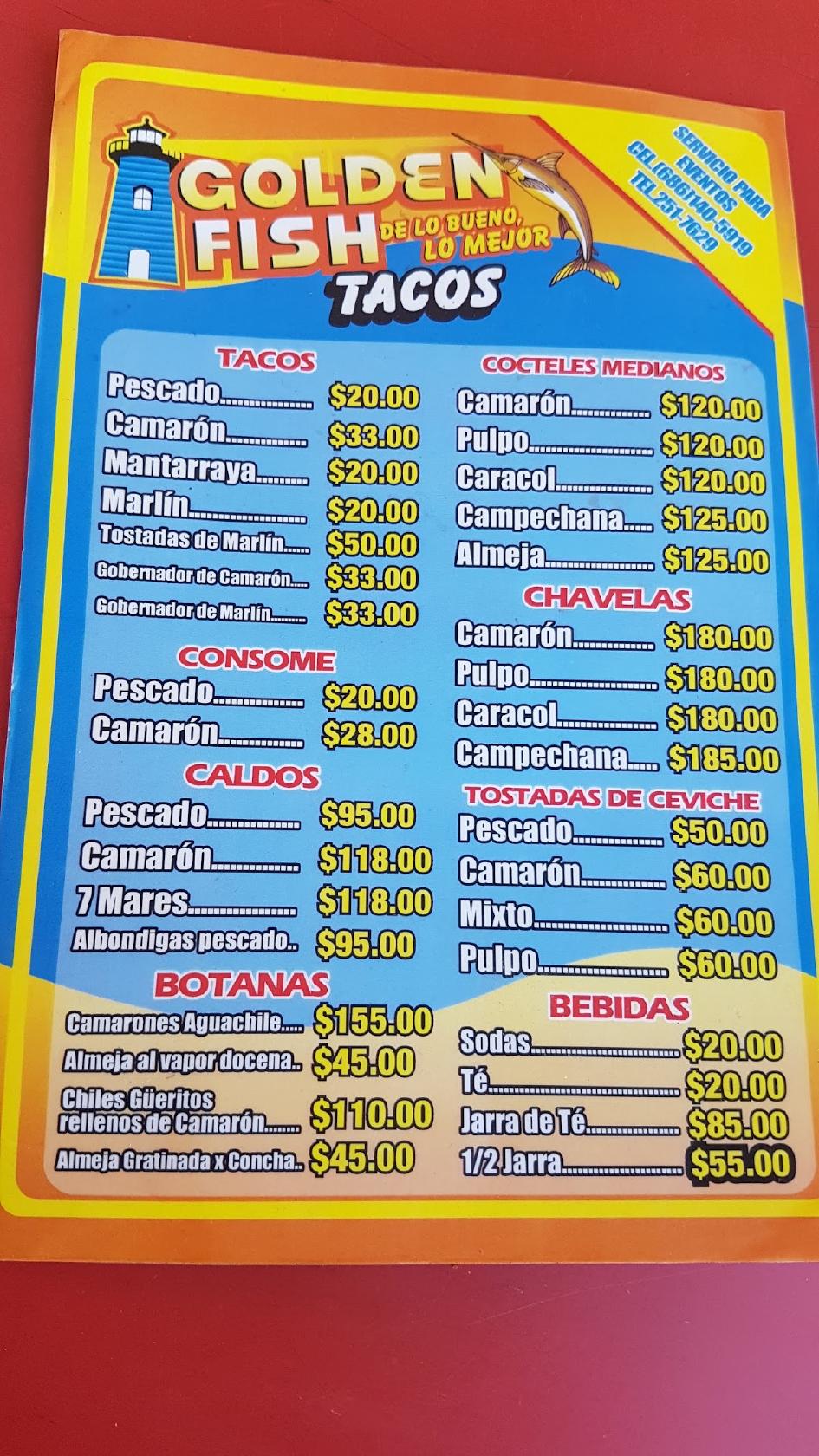 Menu at GOLDEN FISH restaurant, Mexicali