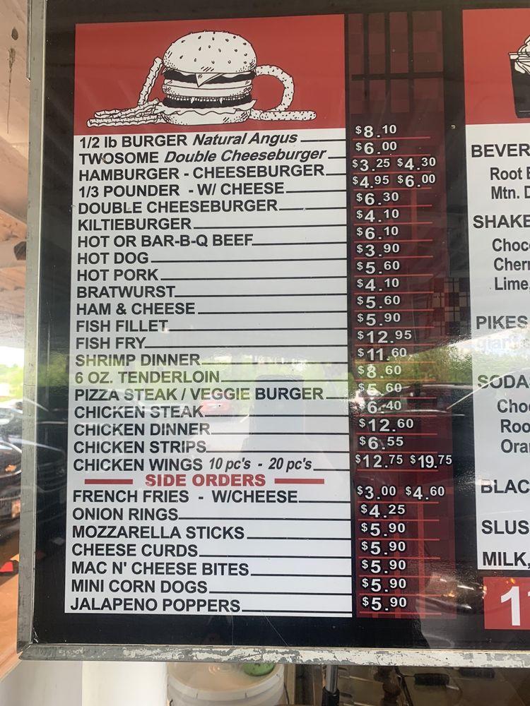 Menu at Kiltie Drive-In restaurant, Oconomowoc, N48W36154 E Wisconsin Ave