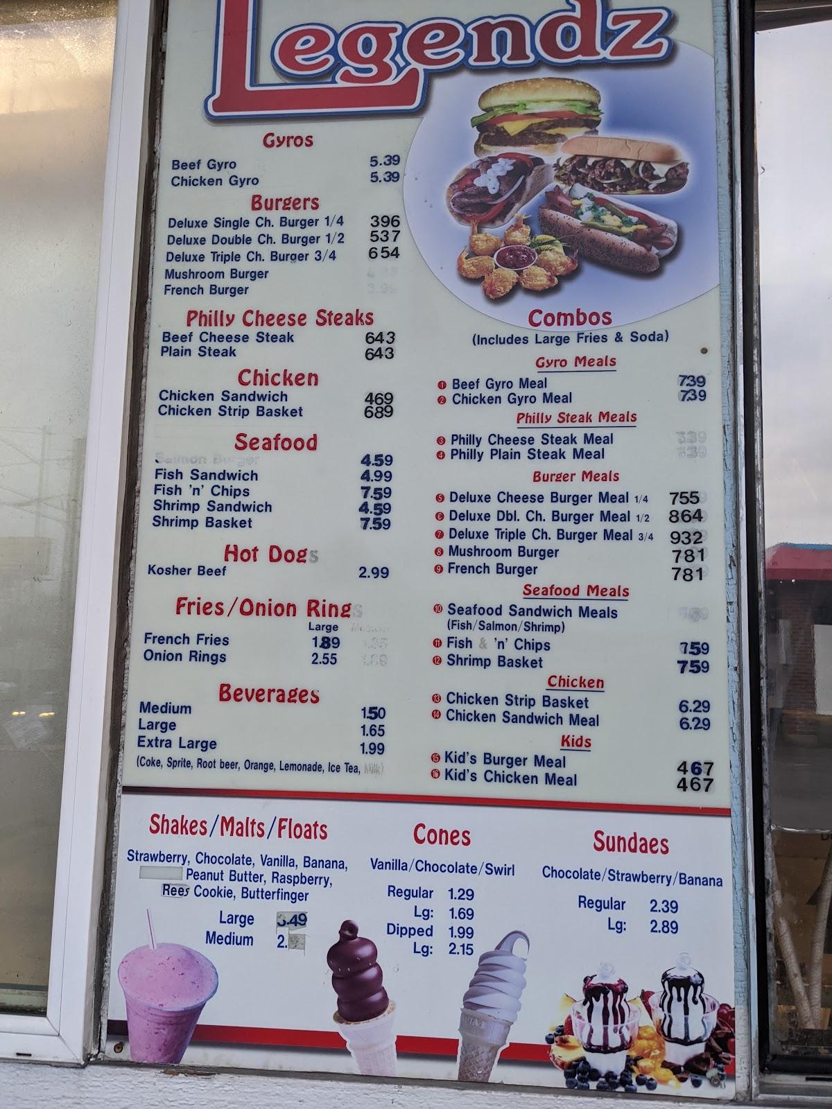 Menu at Legendz restaurant, Tacoma