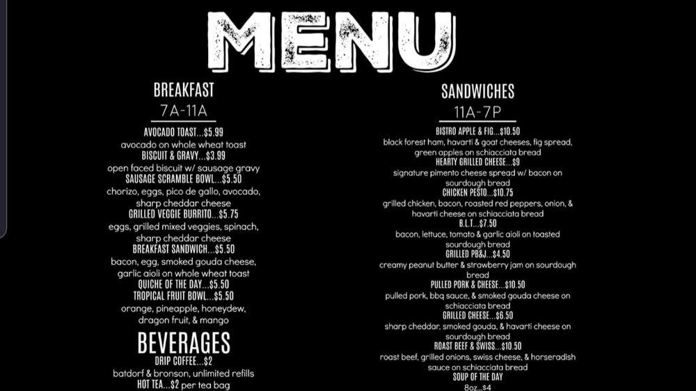 Menu at Mince Mercantile cafe, DuPont