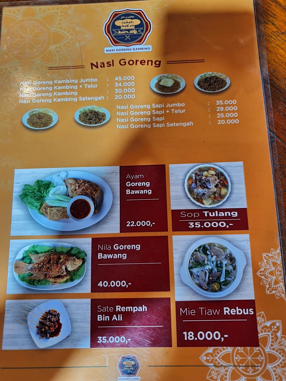 Menu at Nasgor Kambing Bin Ali - Ketapang restaurant, Tengah