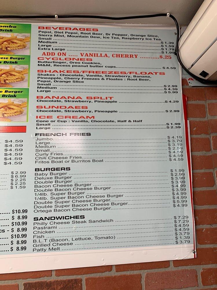 Menu at Rainbow drive in #2 fast food, Visalia, W Tulare Ave