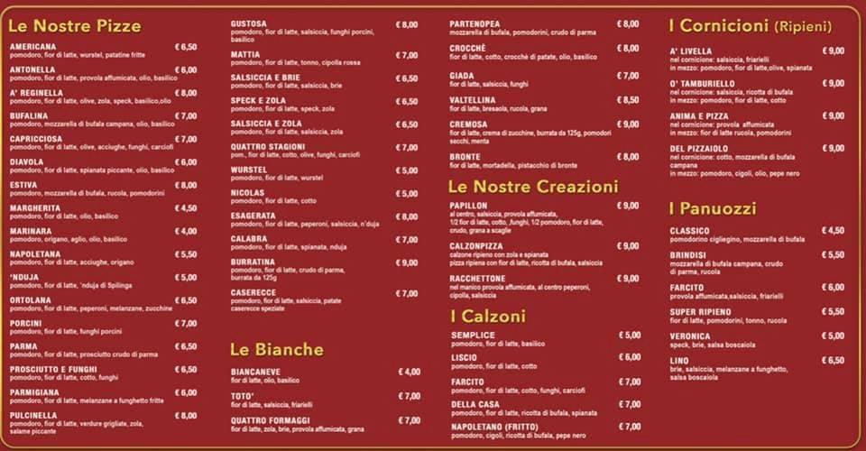 Menu at A' Reginella restaurant, Milan, Viale Monza