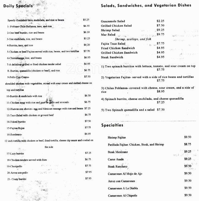 Menu at Anita's Mexican Grill restaurant, Charlotte