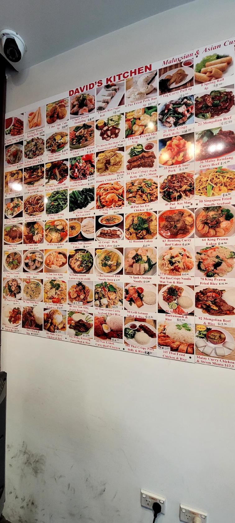 Menu at David's Kitchen restaurant, Sydney, 127 Liverpool St