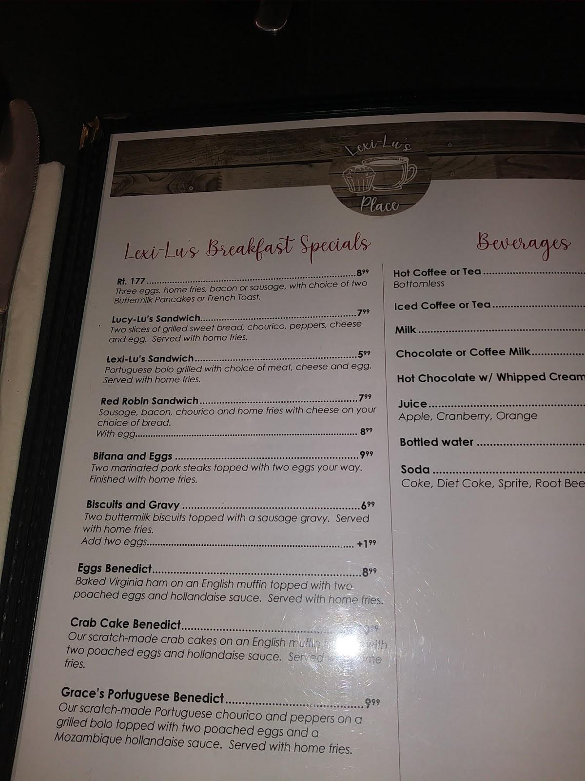 Menu at Lexi-Lu's Place restaurant, Westport