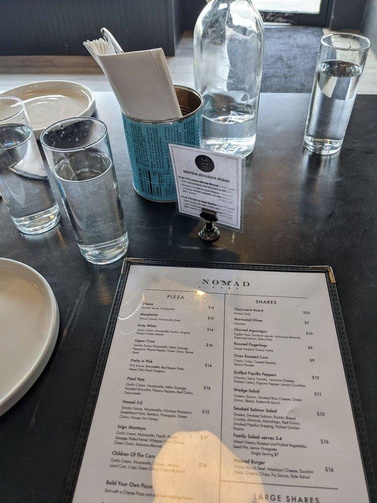 Menu at Nomad East pizzeria, Salt Lake City