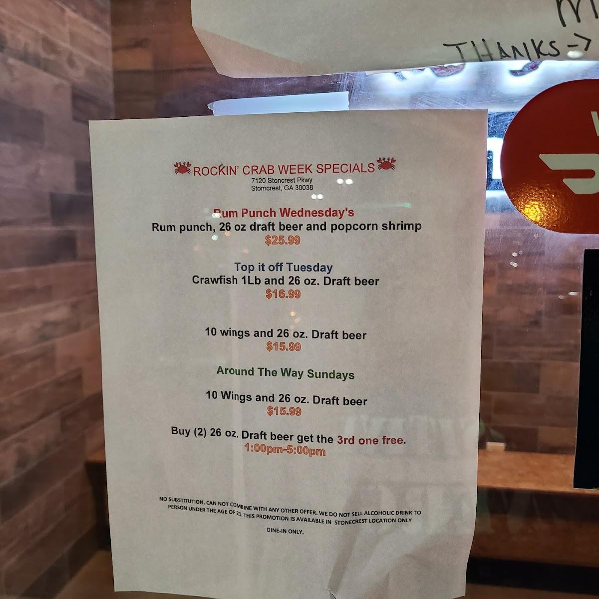 Menu at Rockin Crab Seafood & Bar, Lithonia