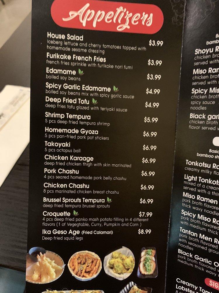 Menu at Shinjuku Ramen restaurant, Las Vegas