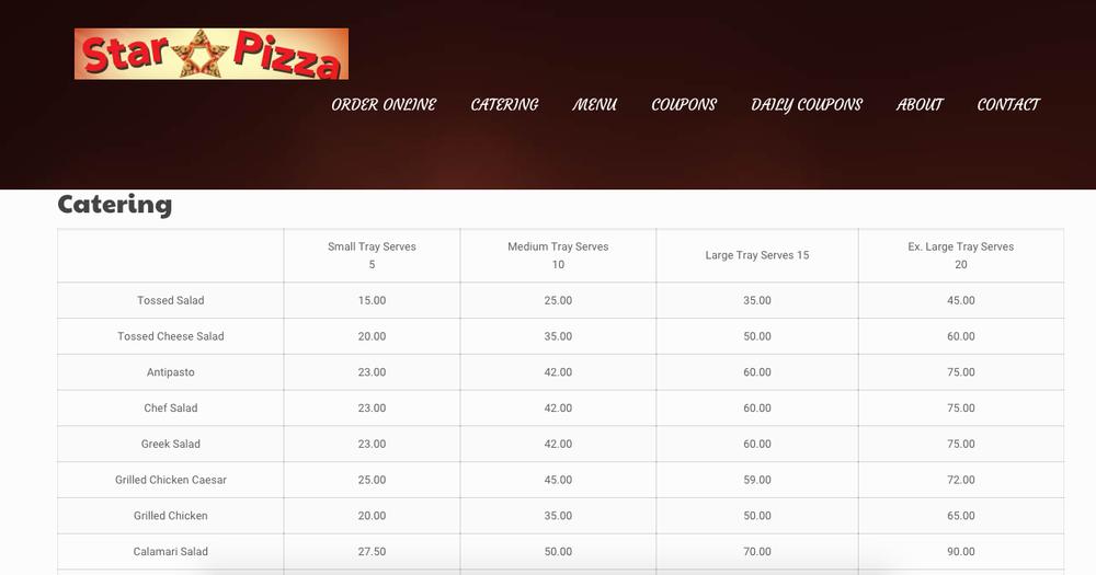 Menu at Star Pizza Restaurant, Stratford, Barnum Ave