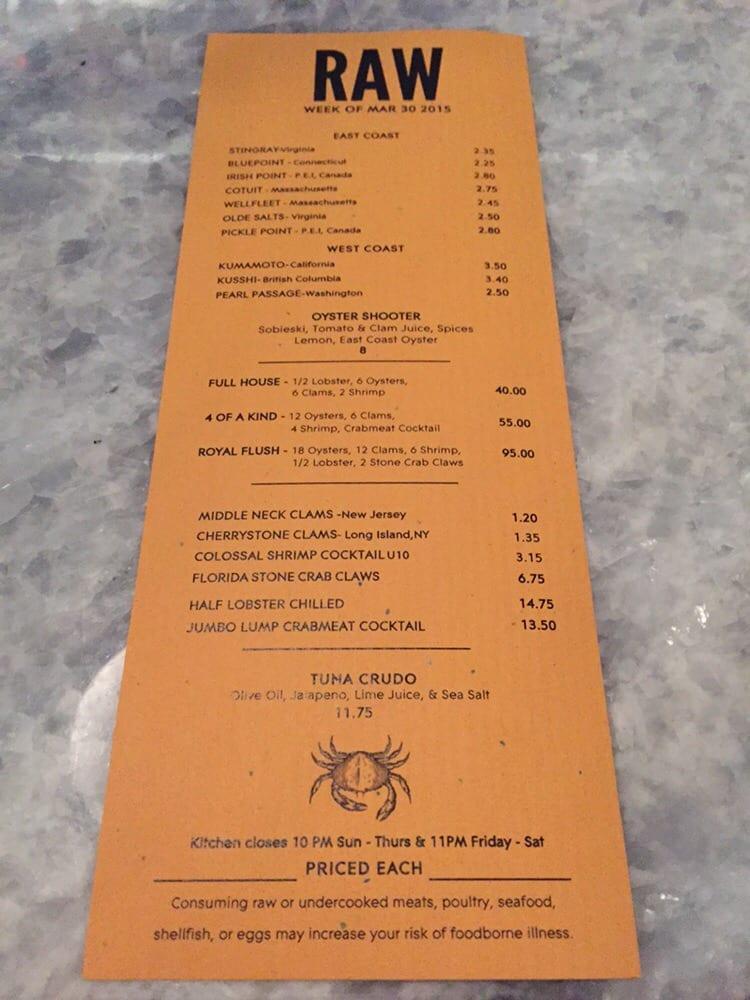 Menu at Stingray Lounge pub & bar, Hoboken