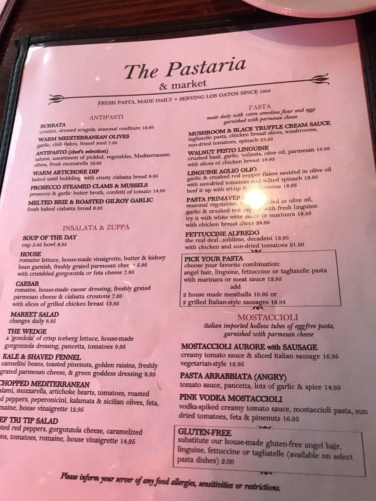 Menu at The Pastaria & Market pub & bar, Los Gatos