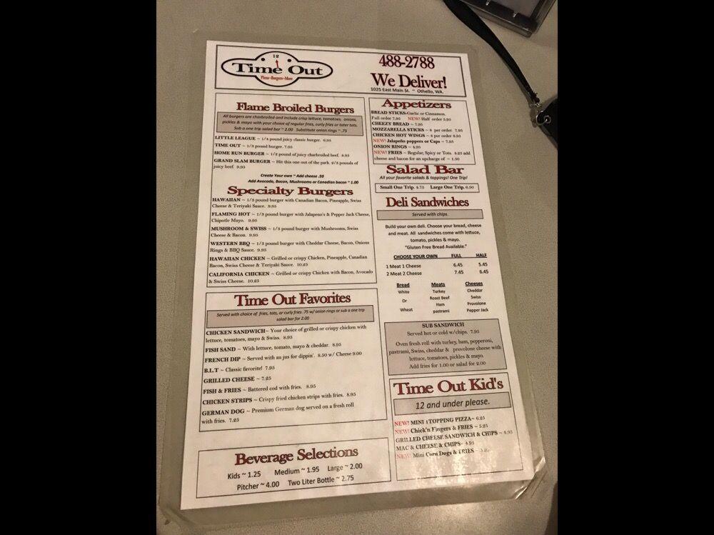 Menu at Time Out Pizza pizzeria, Othello