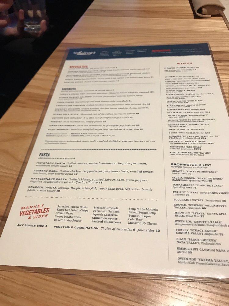 Menu at Aubrey's pub & bar, Greeneville